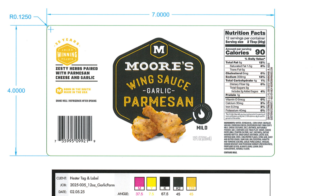Moore's 12 oz Garlic Parm Label - 4,000 Labels/Case – Hester Tag & Label