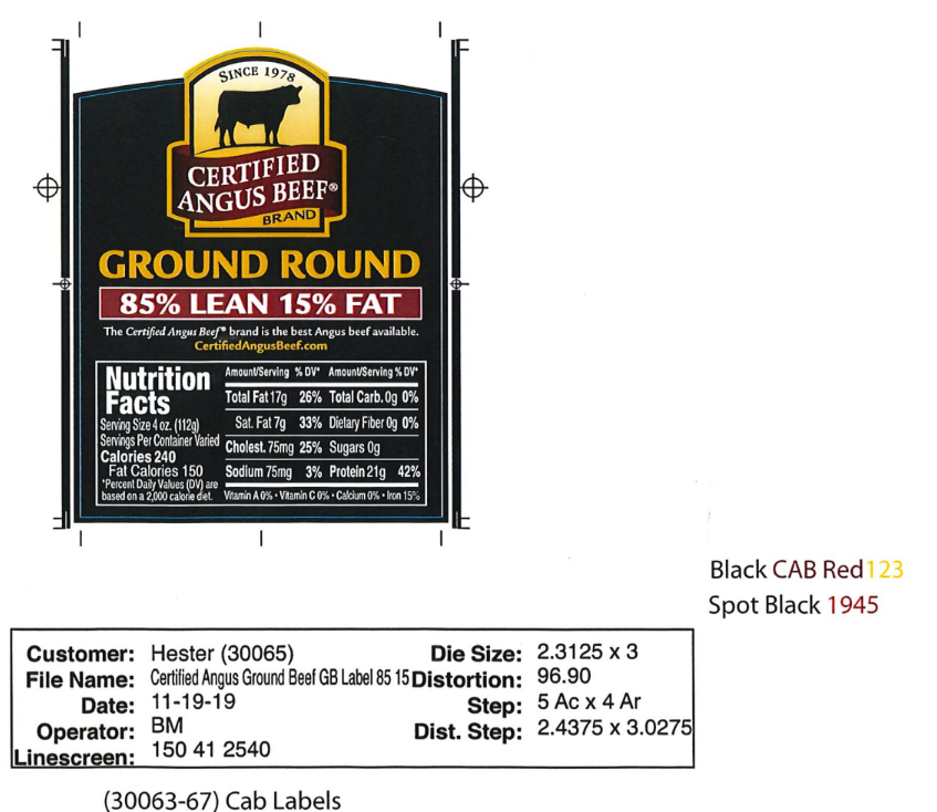 213 CAB Ground Round 8515 – Hester Tag & Label
