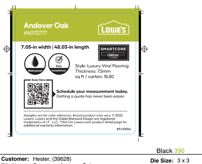 Lowe's SmartCore Andover Oak 3 x 3 Chip Labels – Hester Tag & Label